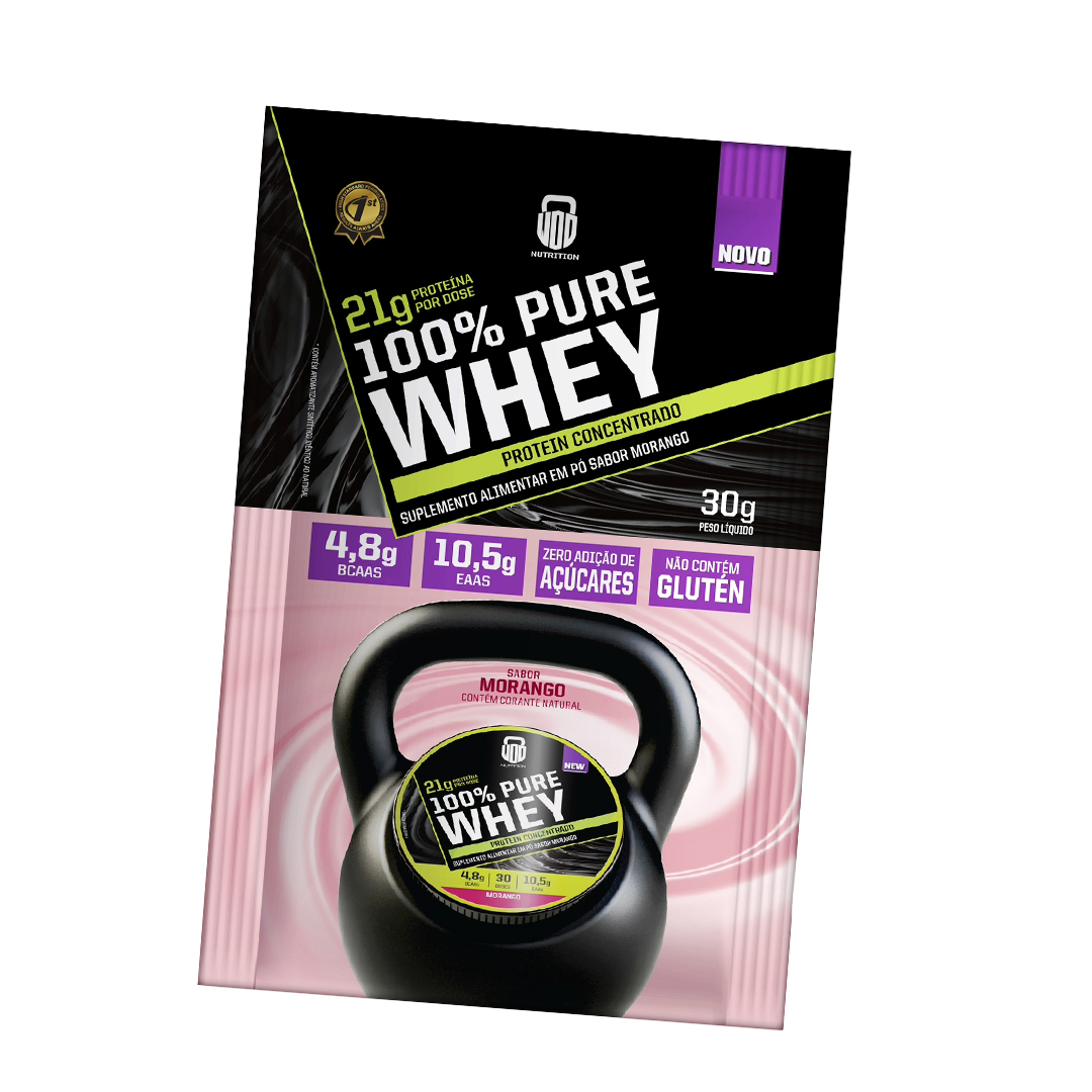SACHÊ WHEY PROTEIN CONCENTRADO 100% PURO 30G MORANGO – WOD NUTRITION ...